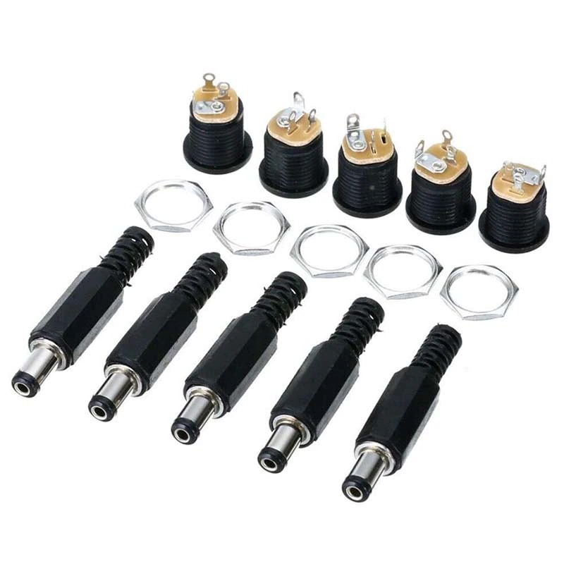 5 Set DC Male Jack Power Connector Plug and DC Female Socket With Nut ...