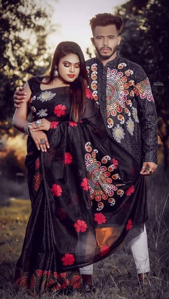 Half Silk Saree & Dupion Silk Panjabi Combo For Couple Stylish ...