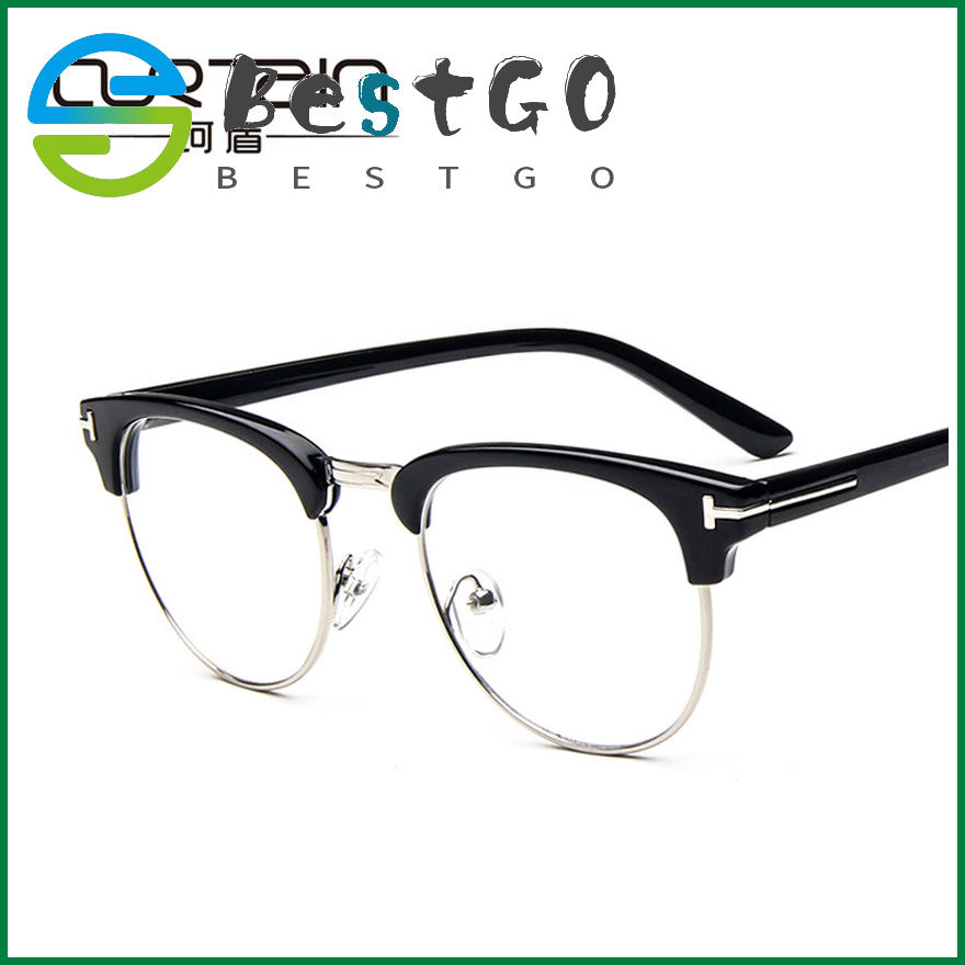 Retro T-shaped glasses frame Half-frame metal white frame glasses trend ...