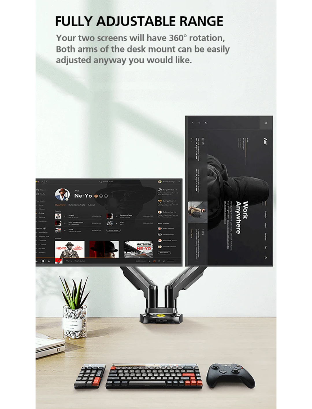 Micropack DM-02 17-27 inch Monitor Dual Arm Desk Mount Stand and Dual ...