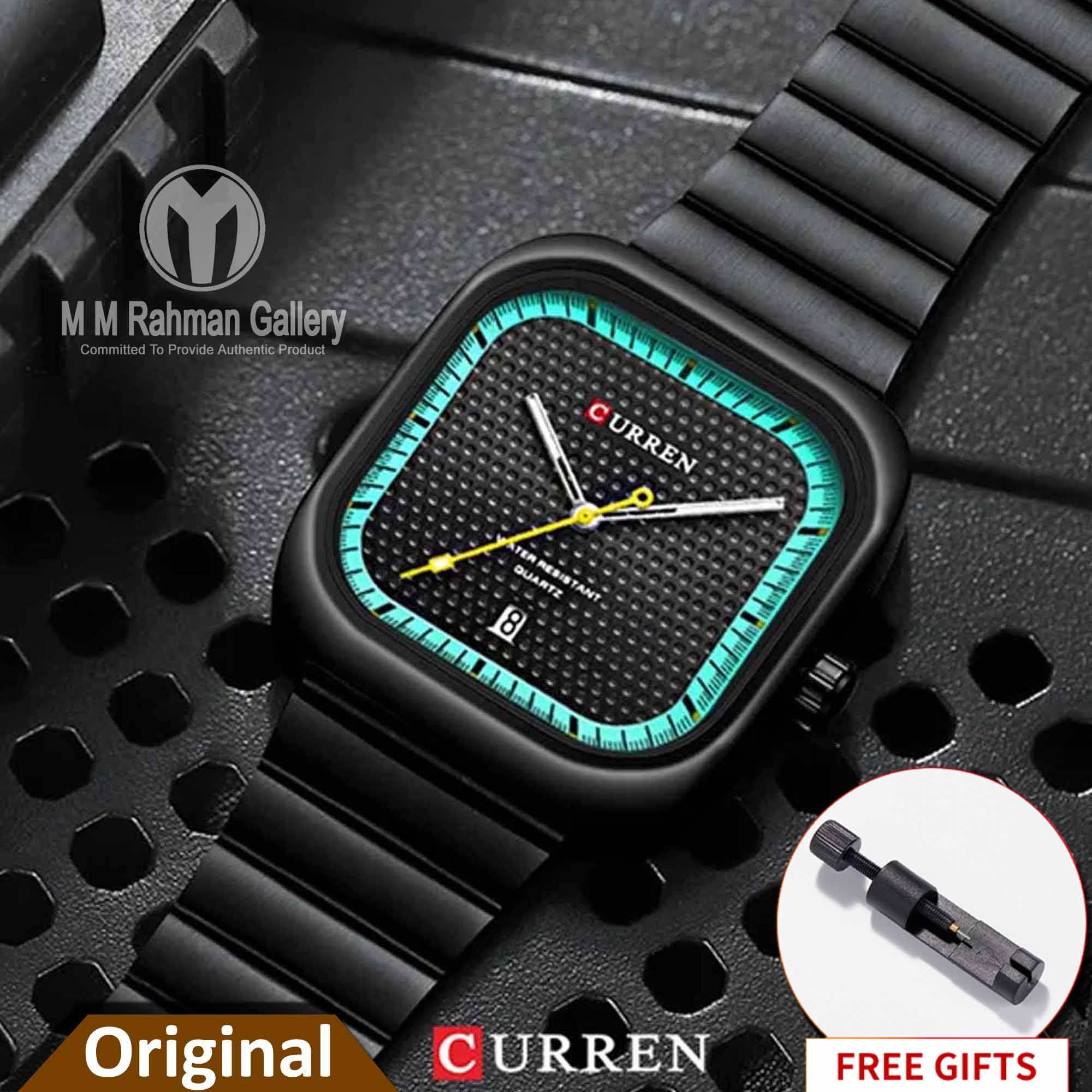 CURREN 8460 Stainless Steel Quartz Fashion Watch For Men - Full Black Color