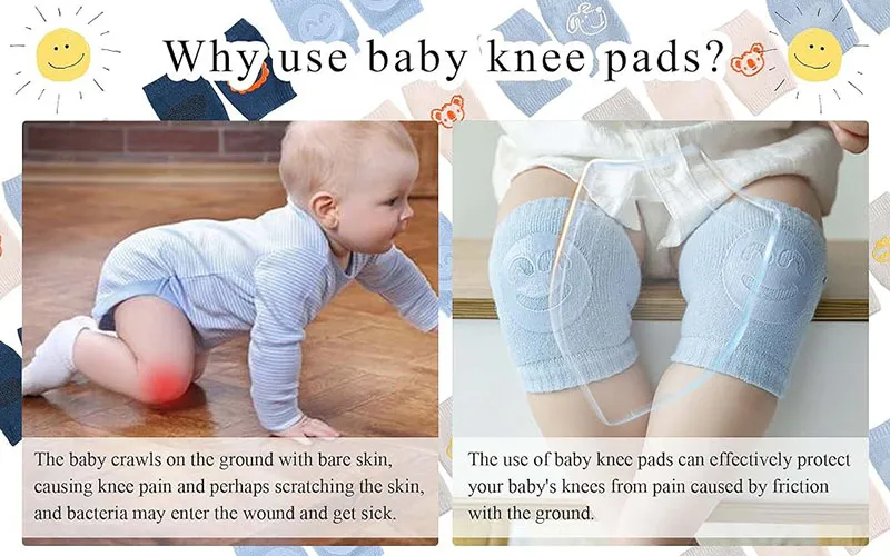 1 Pair Baby Knee Pads Unisex Breathable Elastic Anti Skid Toddler Legs ...