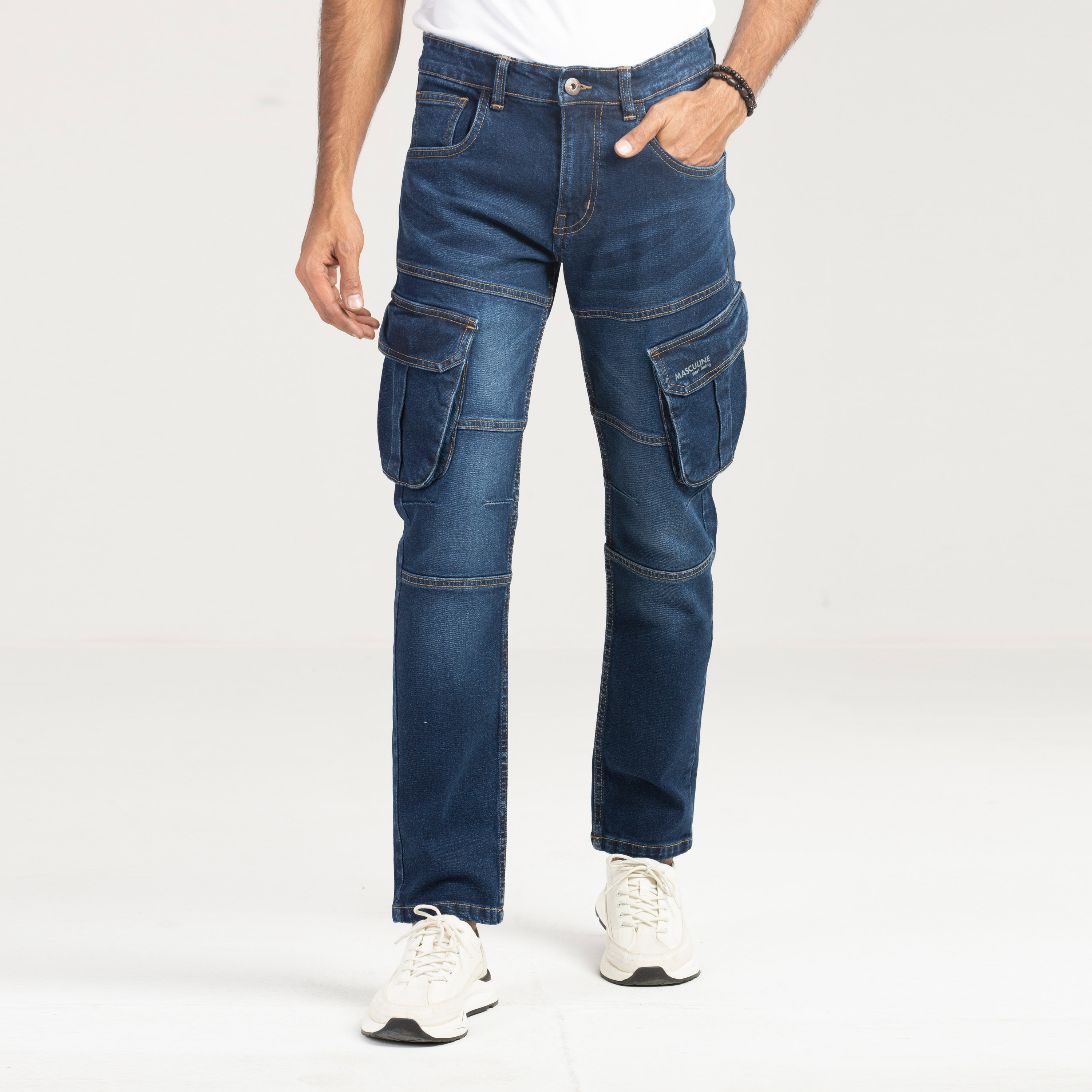 Masculine Denim Premium Cargo pant - Dark Blue | Daraz.com.bd