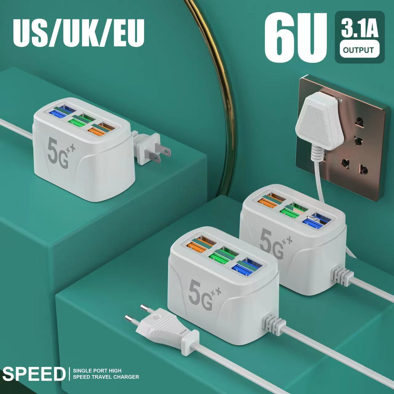 3.1A 6-Port USB Fast Charger | Multi-Port USB Hub Adapter | Rapid ...