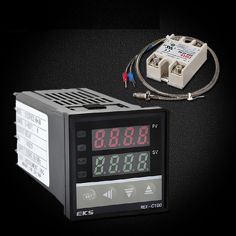 KOGEEK Digital LCD PID REX-C100 Temperature Controller Set + K Thermocouple + Max.40A SSR ...