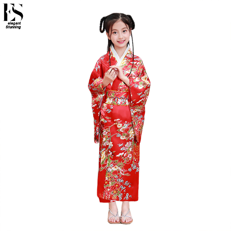 Children Kimono Robe Vivid Color Japanese Traditional Dress With ...