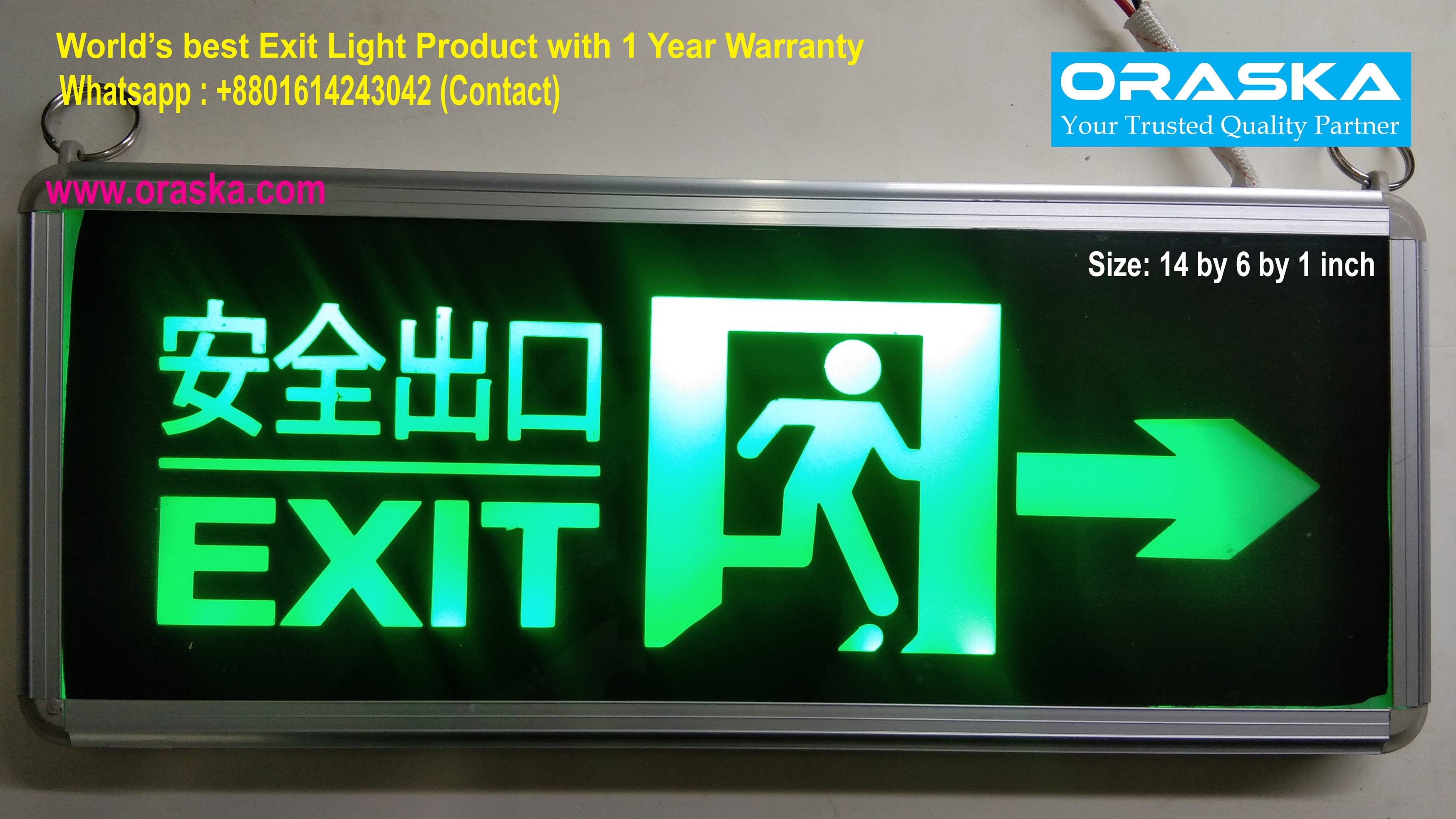ORASKA 36V DC Powered Emergency LED Exit sign by inch Large Size Light ...