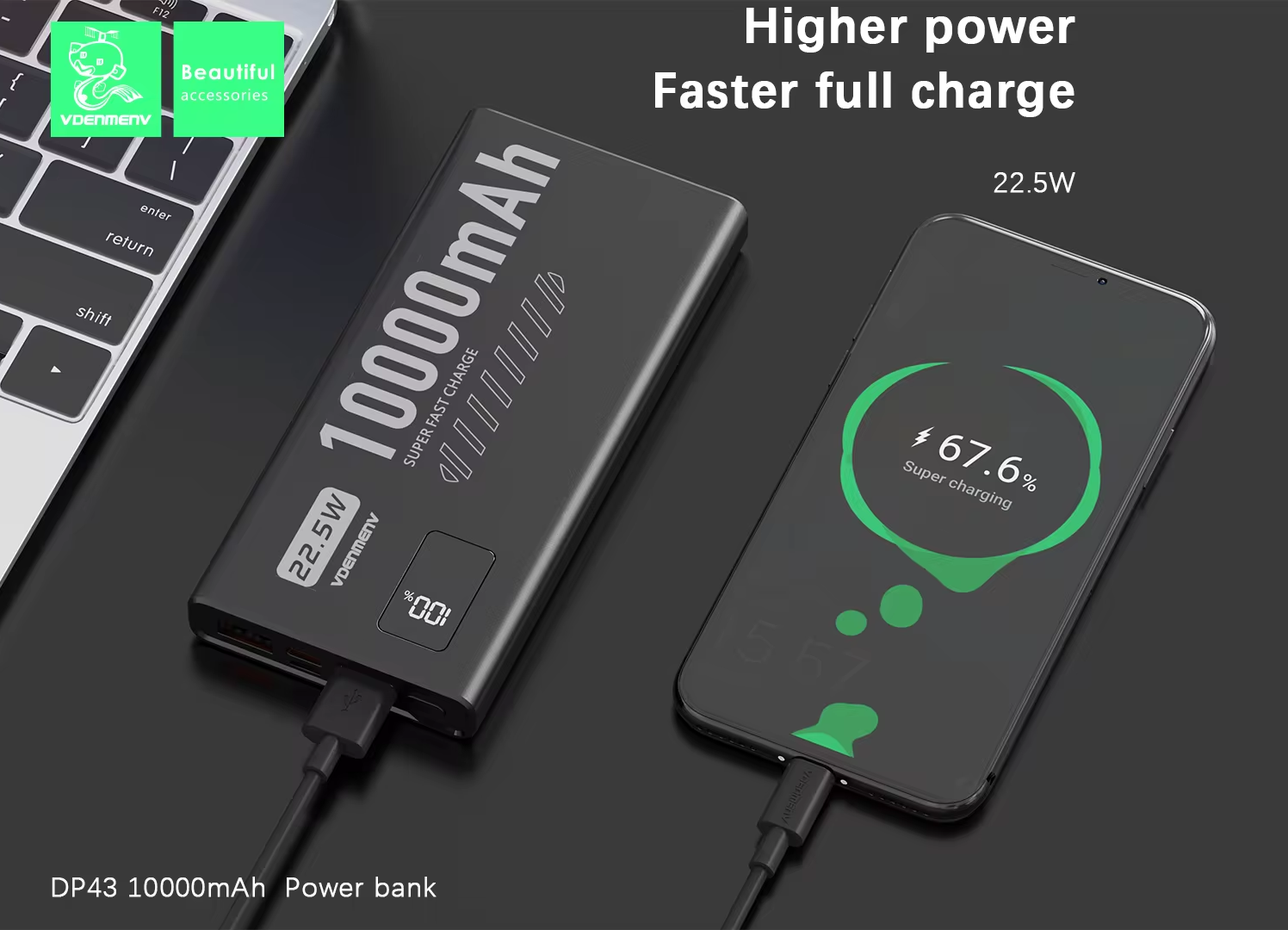 VDENMENV DP43 PD 22.5W QC3.0 10000mAh Power Bank Compact Portable Fast ...