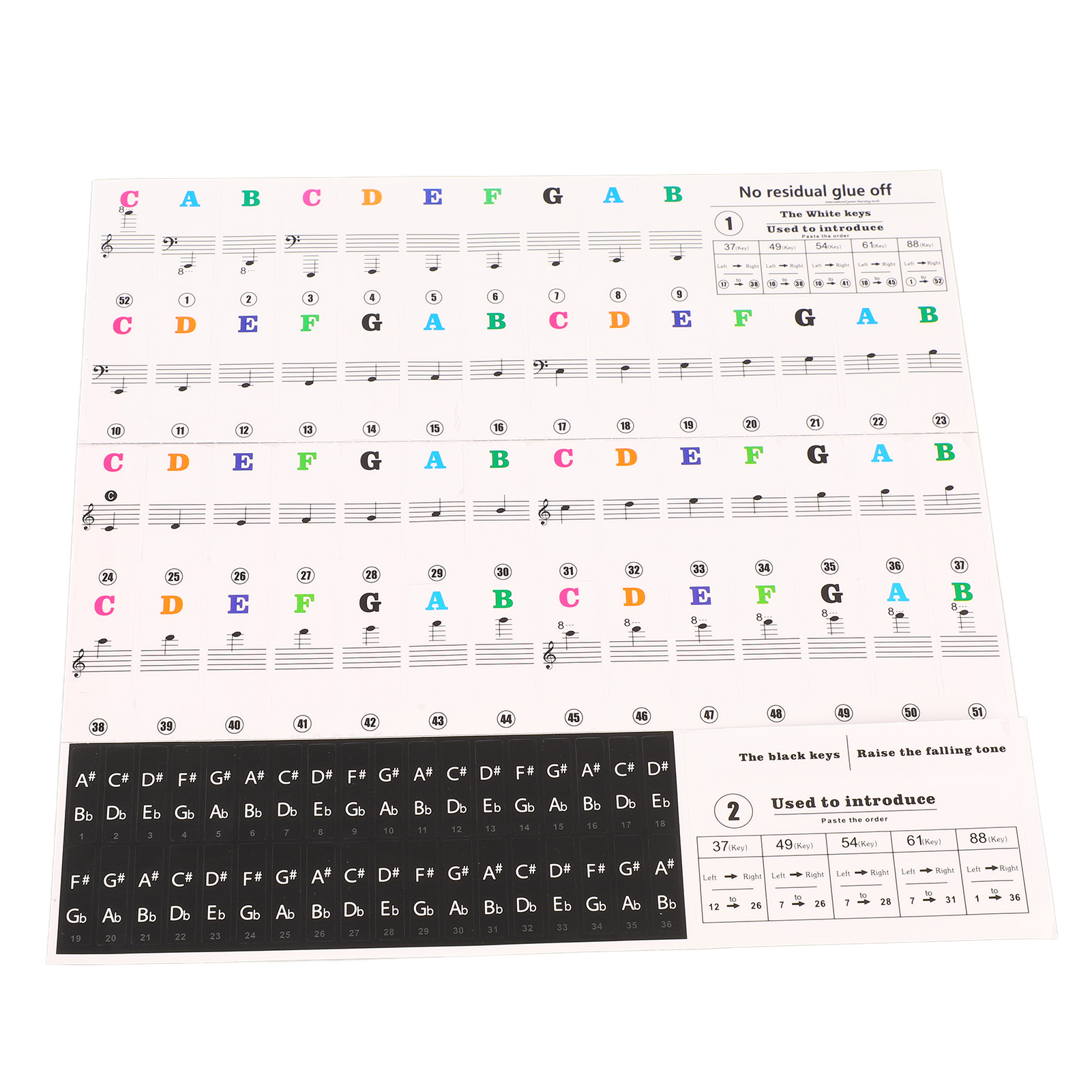 Piano Beginner Sticker Colorful Transparent Removable Large Letter ...