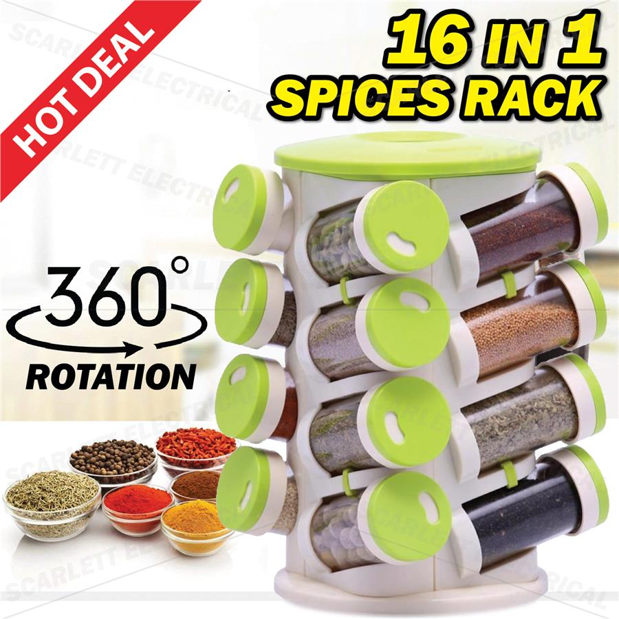 Plastic Jar Revolving Spice Rack - Set of 12 - Green | Daraz.com.bd