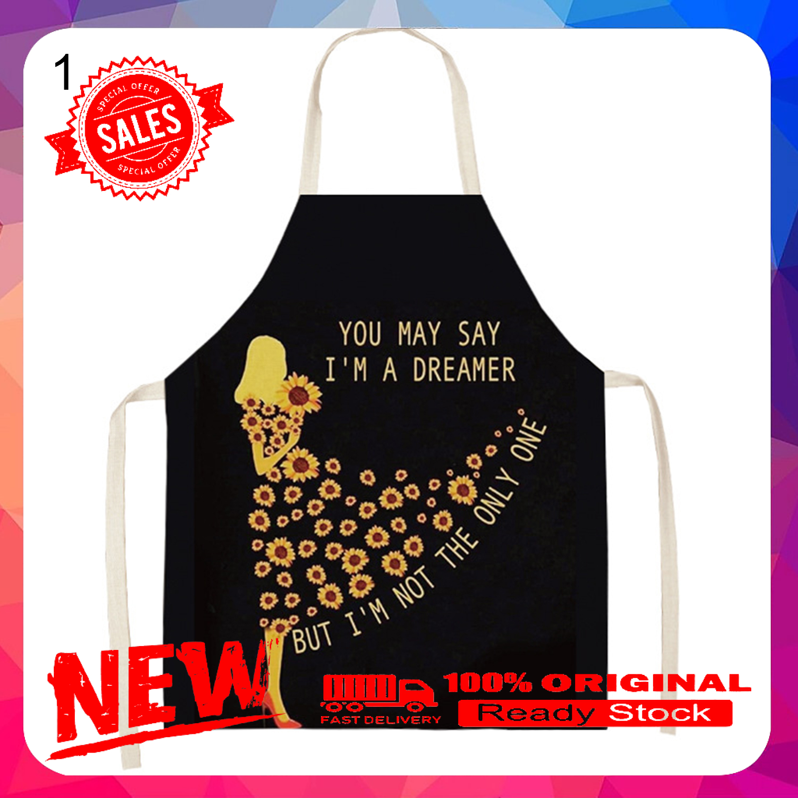 Sunflower Pattern Apron Skin-friendly Breathable Cotton Flax Cooking ...