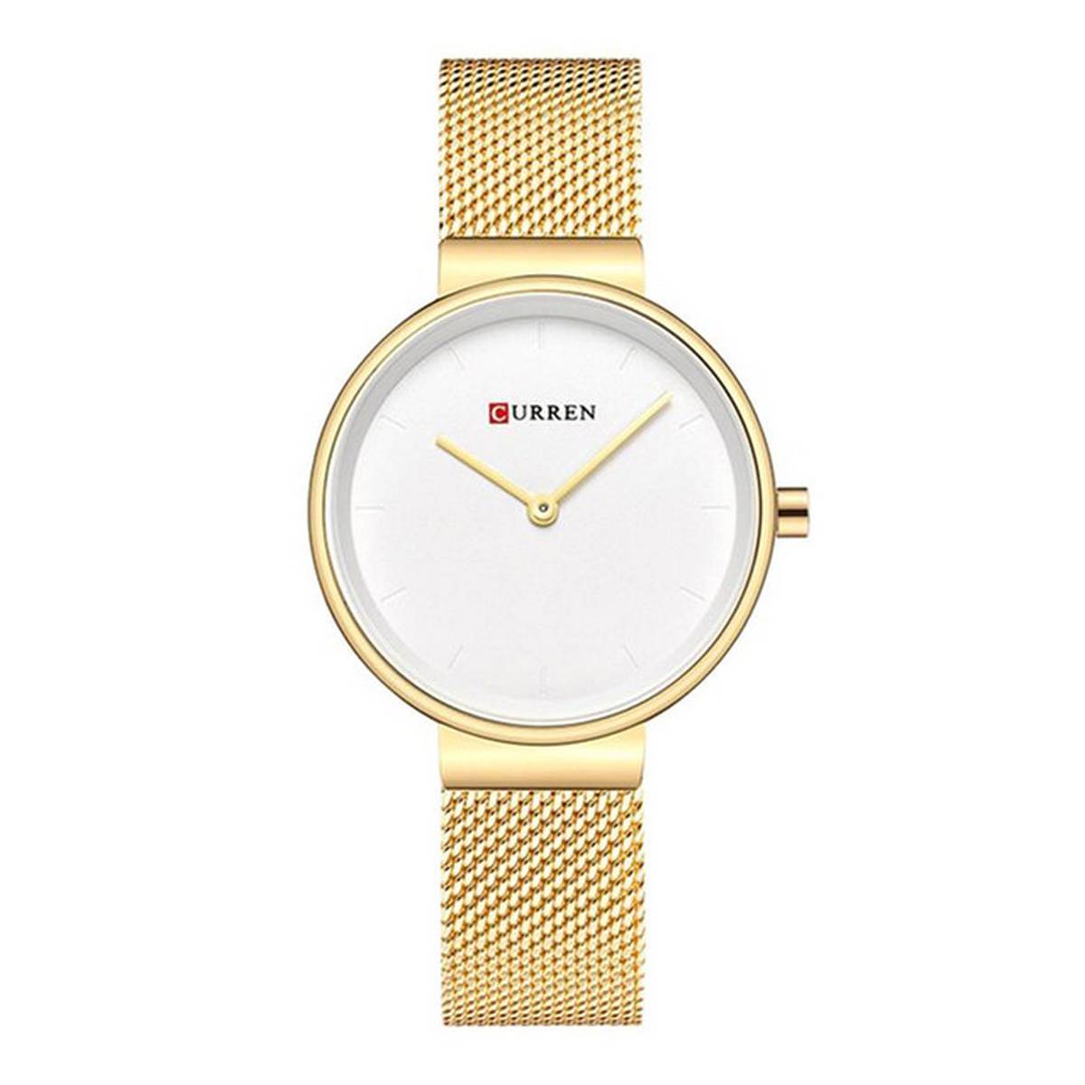 CURREN 9016 Golden Mesh Stainless Steel Analog Watch For Women - White ...