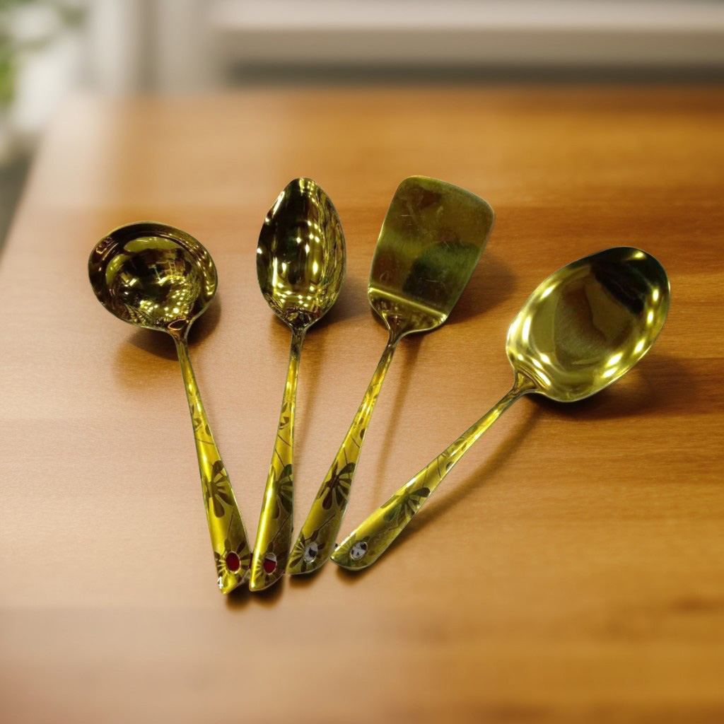 4 Piece 10 Inch Golden High Quality Stainless Steel Serving Spoons ...