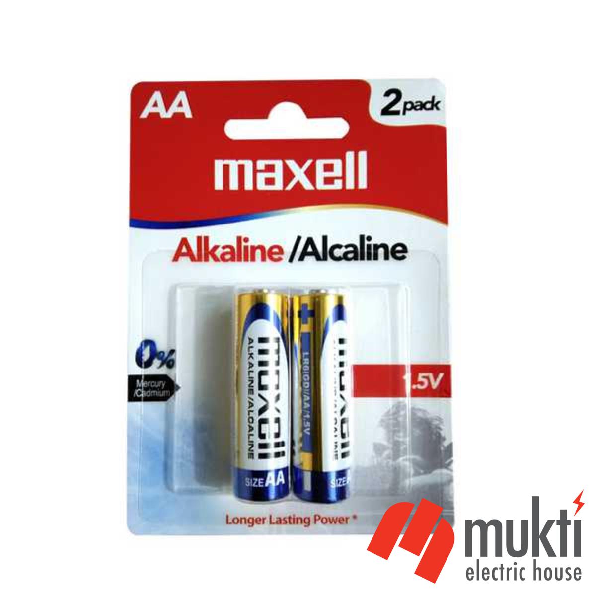 2pcs Maxell Alkaline 1.5V AA Pencil Battery Non-Rechargeable Batteries ...