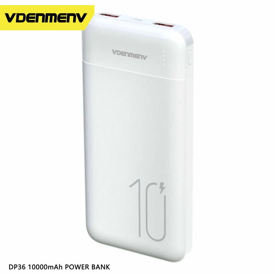 VDENMENV DP36 Power Bank 10000mAh Backup Charger 2 Usb Ports Output Micro Type C Input Compact ...