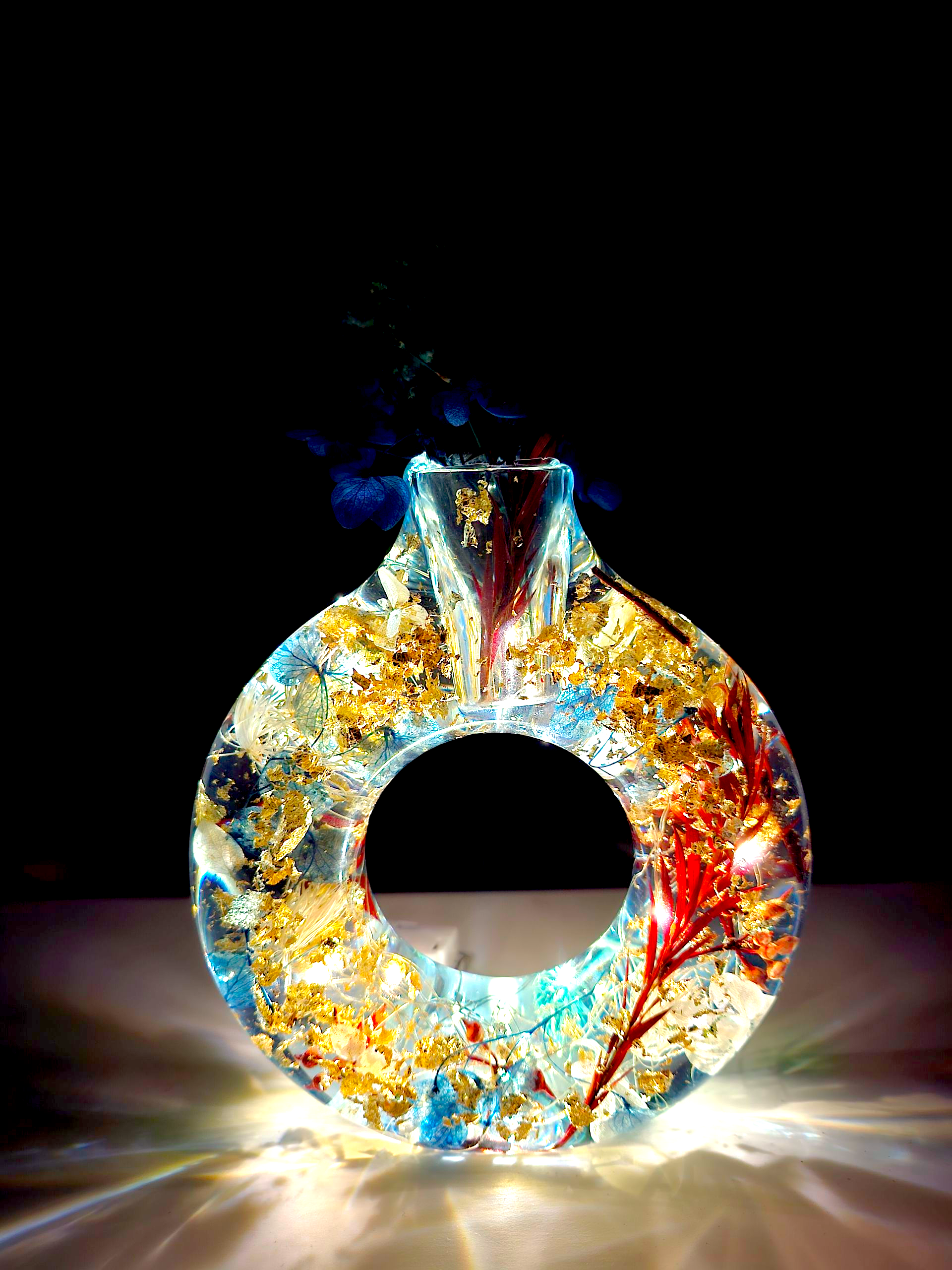 epoxy Resin art work showpiece flower tub with led lithting inside etc ...