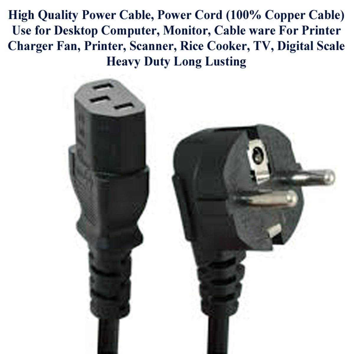 Power Cable, Power Cord (100% Copper Cable) Use for Desktop Computer ...