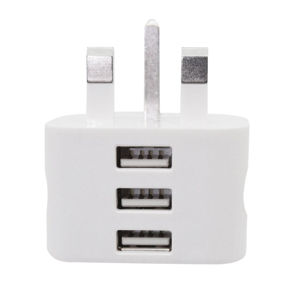 UK Travel Charger AC 110-240V Mains Plug 3 USB Charger Multi Power ...