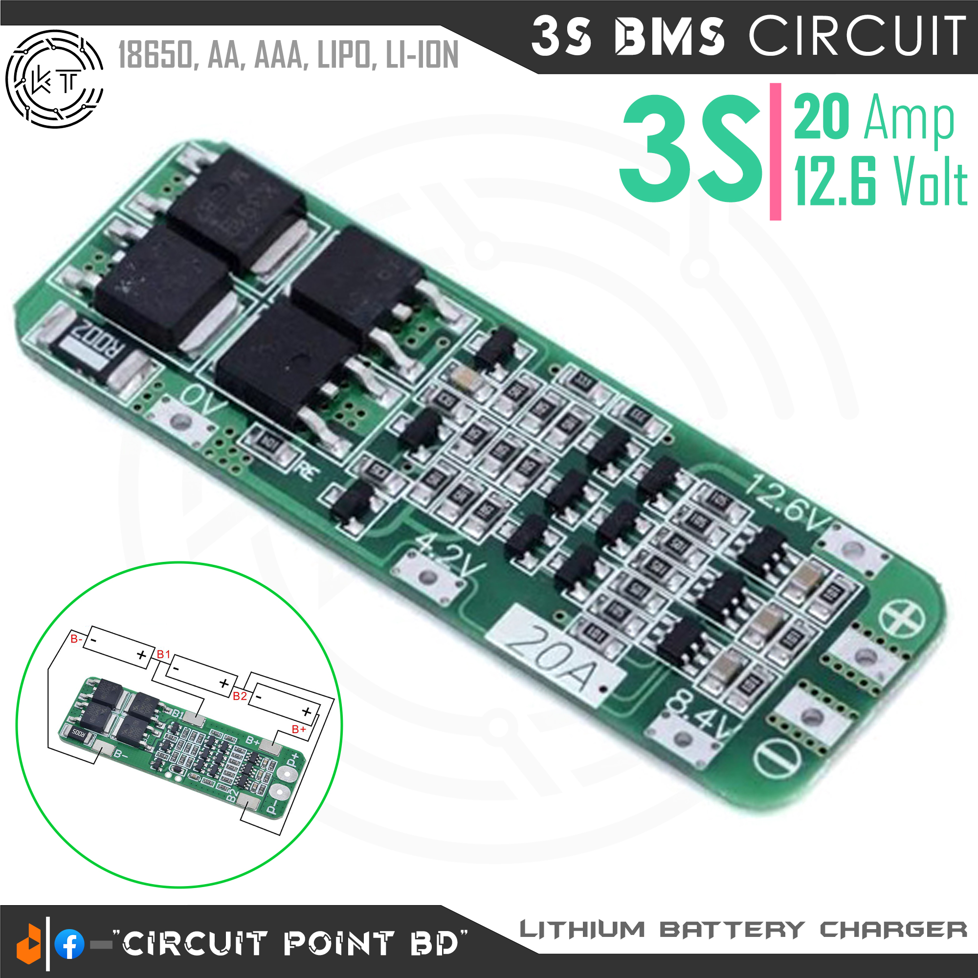3S BMS 20A Standard Version Circuit Module 11.1V 12.6V 3 x 18650, AA, AAA Lipo Li-ion Lithium ...