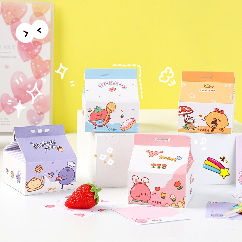 200 Sheets Memo Pad Kawaii Milk Carton Stationary Paper Note Book Cute ...