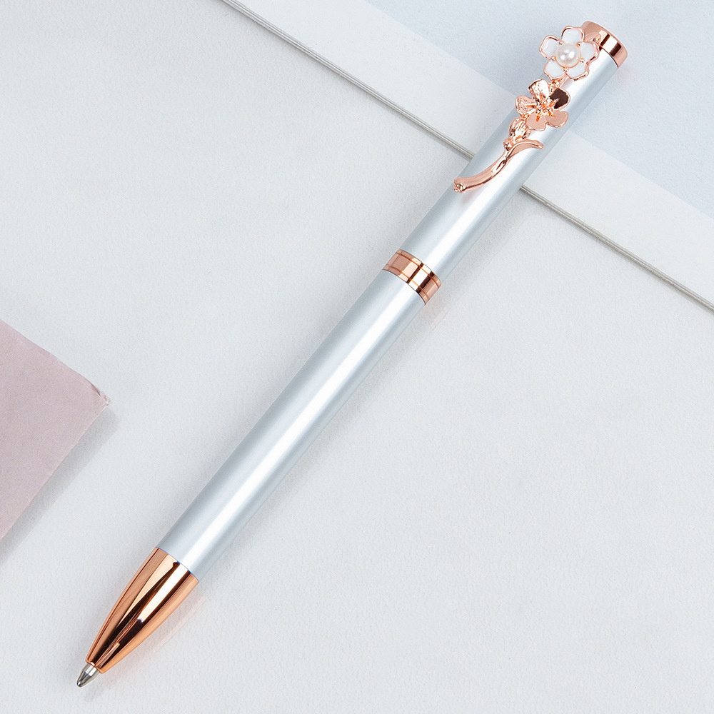 Pink Cherry Blossom Pen Rose Flower Pen Metal Ballpoint Pen Cute Rotary ...