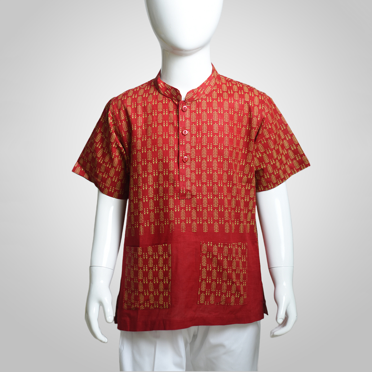 SHOISHOB BANGLADESH Red Wine Cotton with Yellow Block Prints Half ...