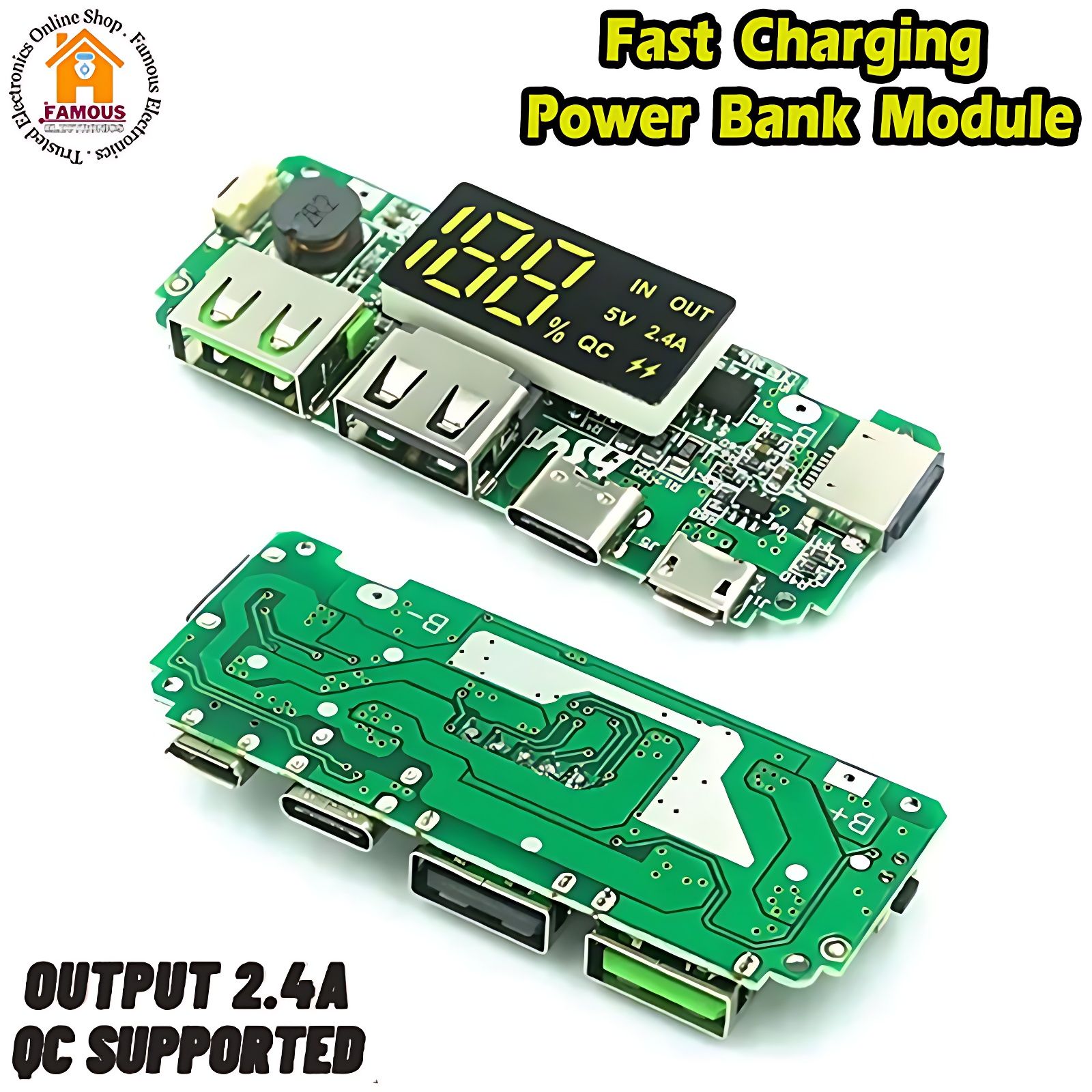 LED Dual USB 5V 2.4A Micro/Type-C USB Mobile Power Bank 18650 Charging ...