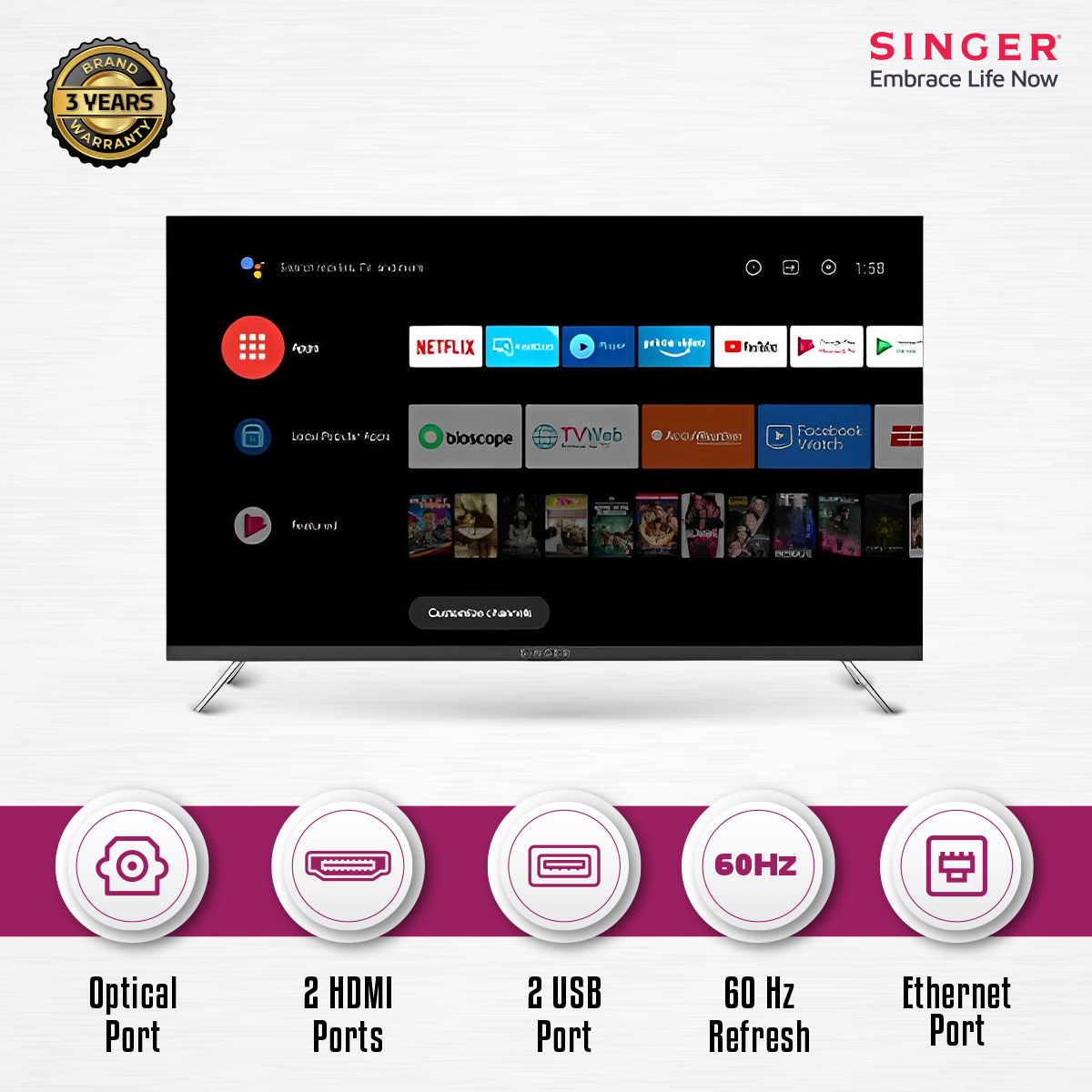 Singer Android TV E43 SLE43A5000GOTV | Daraz.com.bd