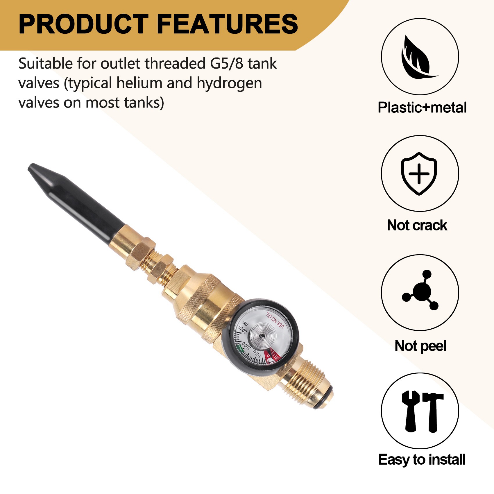 Helium Tank Latex Balloon Inflator Regulator With Gauge For G5/8 Tank ...