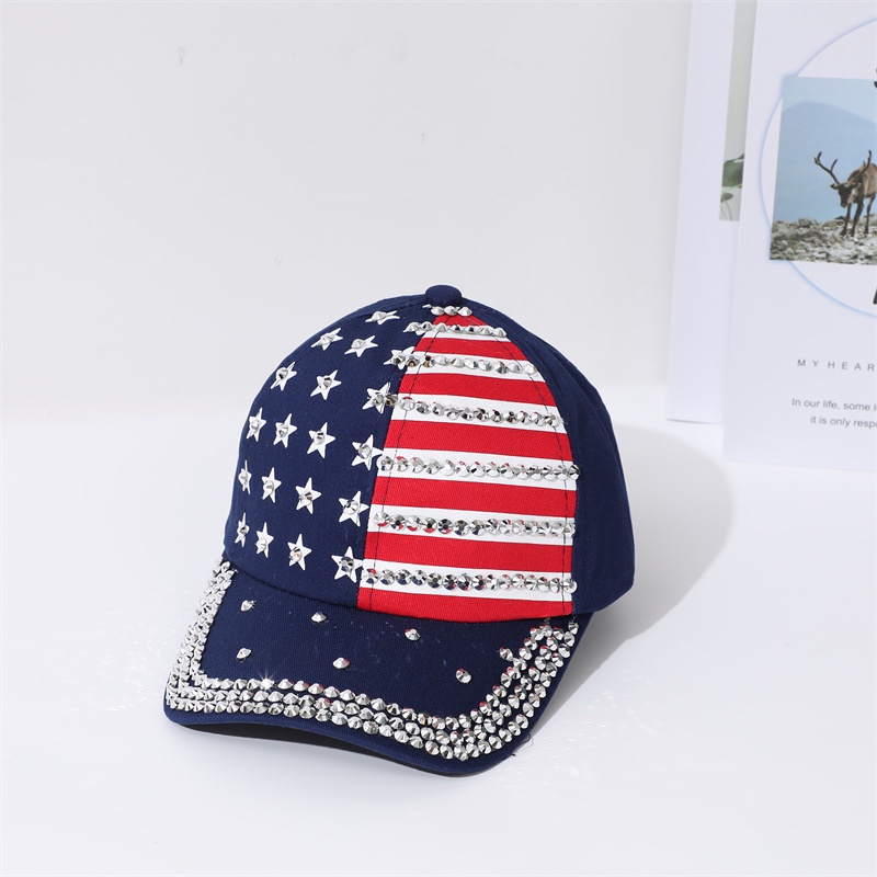 Sparkling Washed Denim Baseball Cap with Shimmering Diamonds American ...