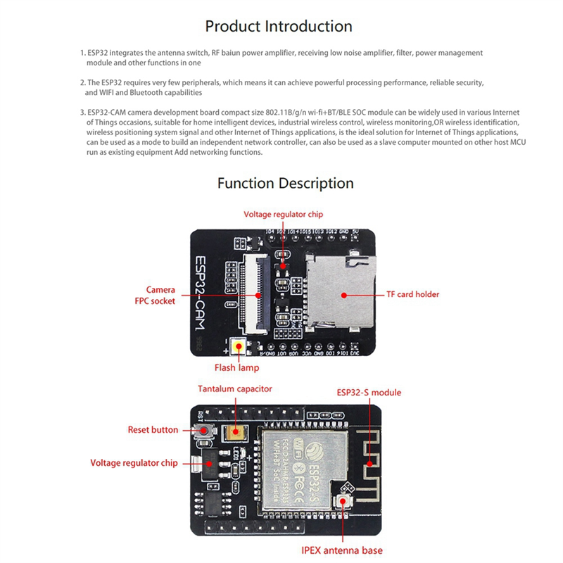 ESP32-CAM Development Board+OV2640 Camera Module Set 520KB+4M PSRAM WIFI+Bluetooth IoT Module 5V ...