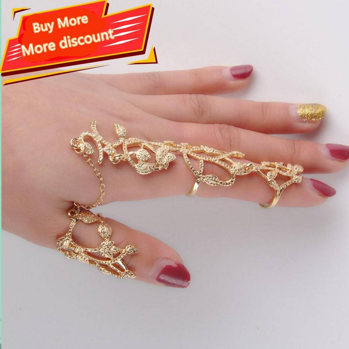 Elegant Leaves Flower Design Rings Multiple Finger Stack Band Crystal ...