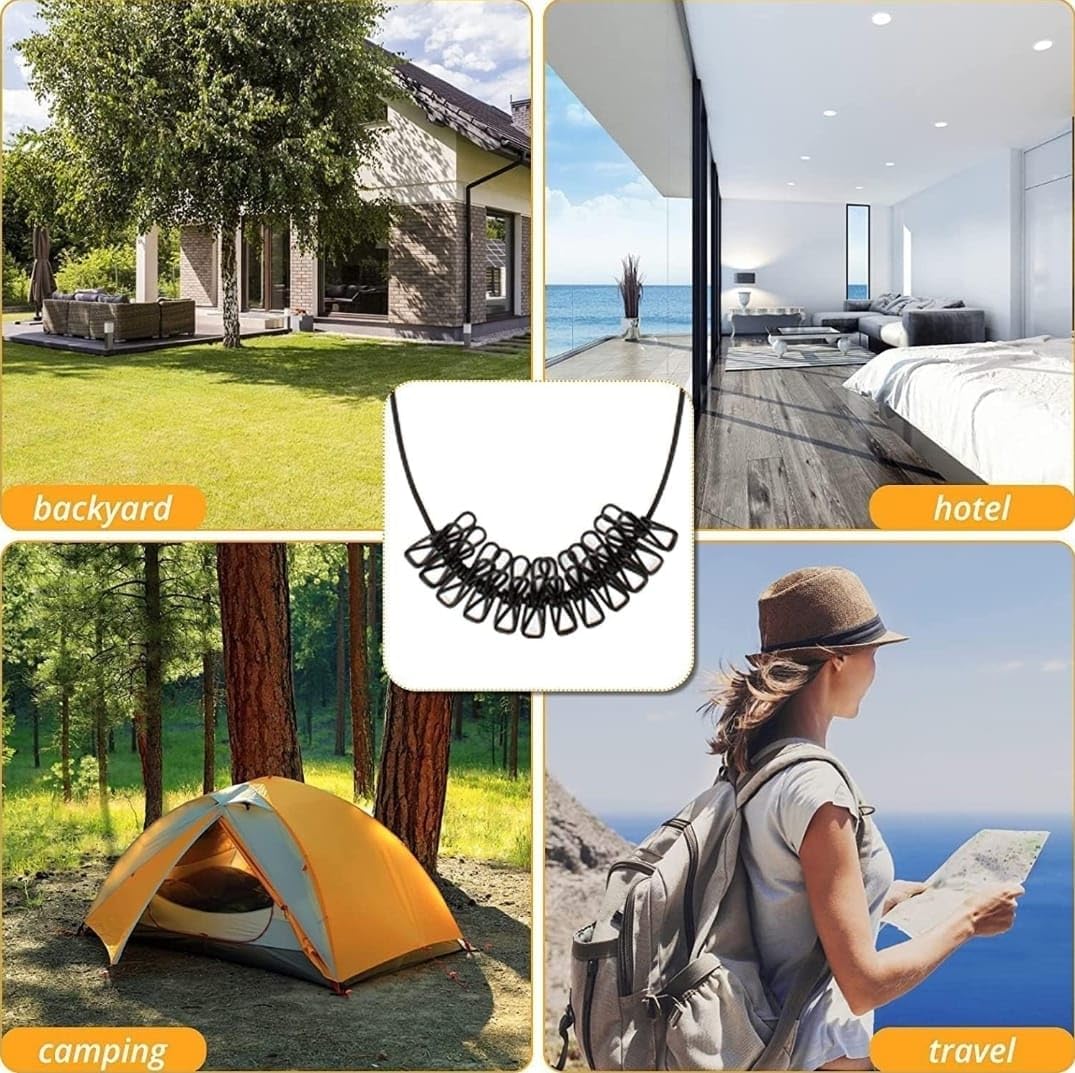 Cloth Drying Rope with Hooks - Elastic Hanging Rope for Travel, Home ...