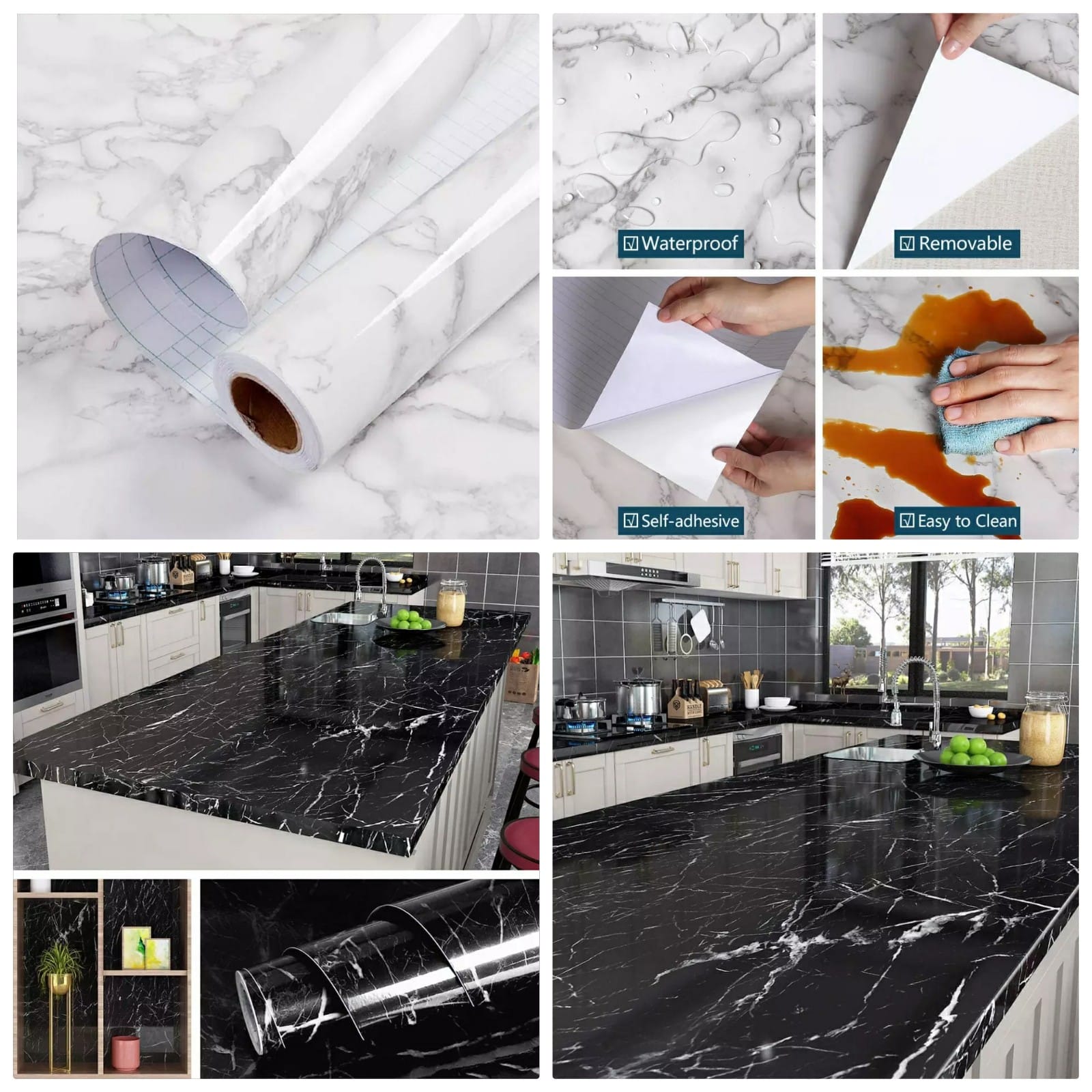 Marble Wallpaper Self Adhesive, Waterproof, Removable/ Beautiful Color ...