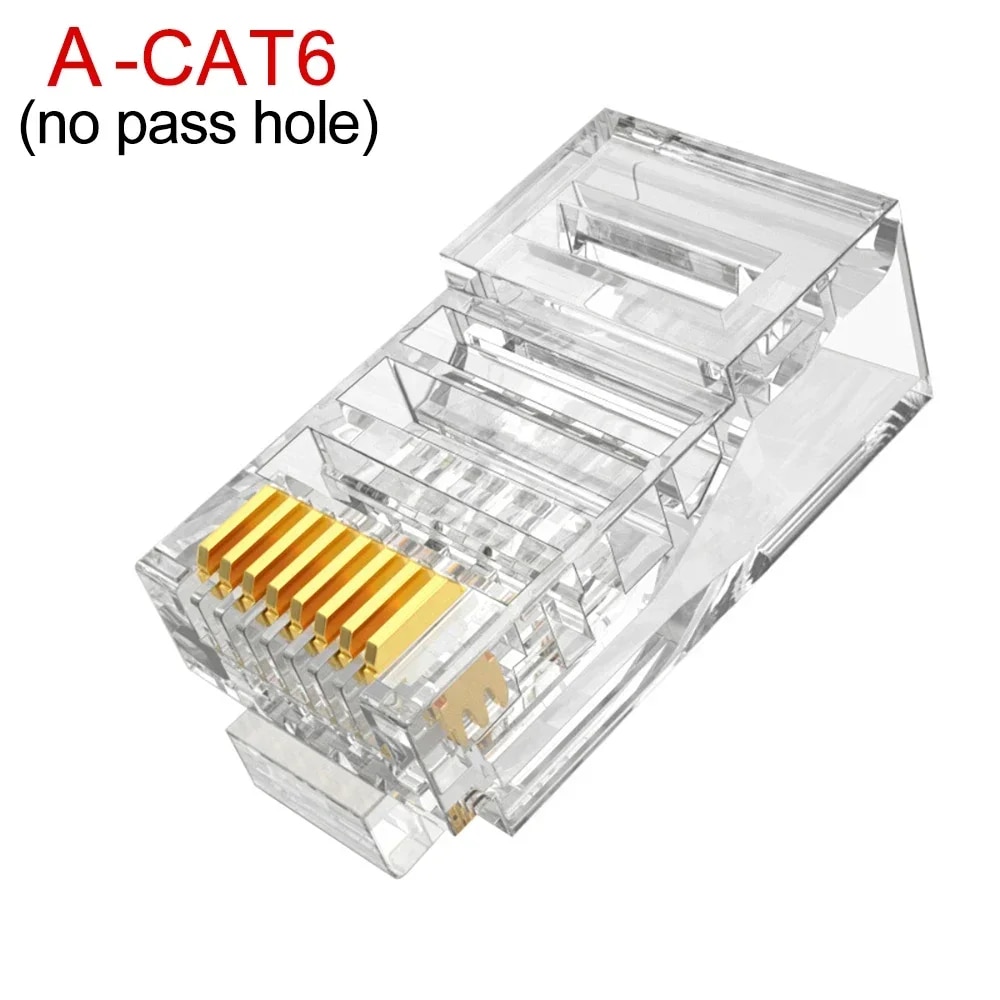 CAT6 1000Mbps RJ45 Pass Through Network Connectors Ethernet Cable Gold ...