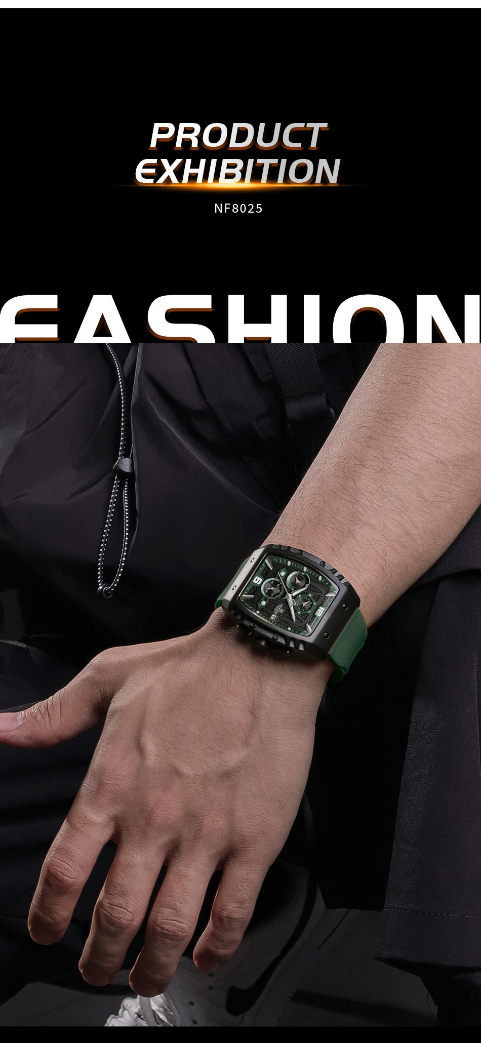 NAVIFORCE 8025 Square Silicone Quartz Wristwatch for Man Chronograph ...