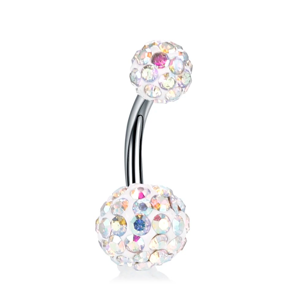 1PC Steel Double Side Belly Piercing Rings Epoxy CZ Crystal Disco Ball ...