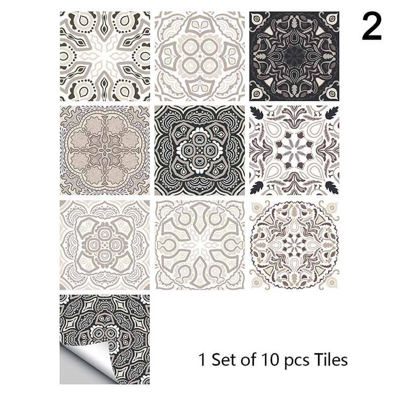 10pcs Retro Pattern Matte Surface Tiles Sticker Transfers Covers Wall ...