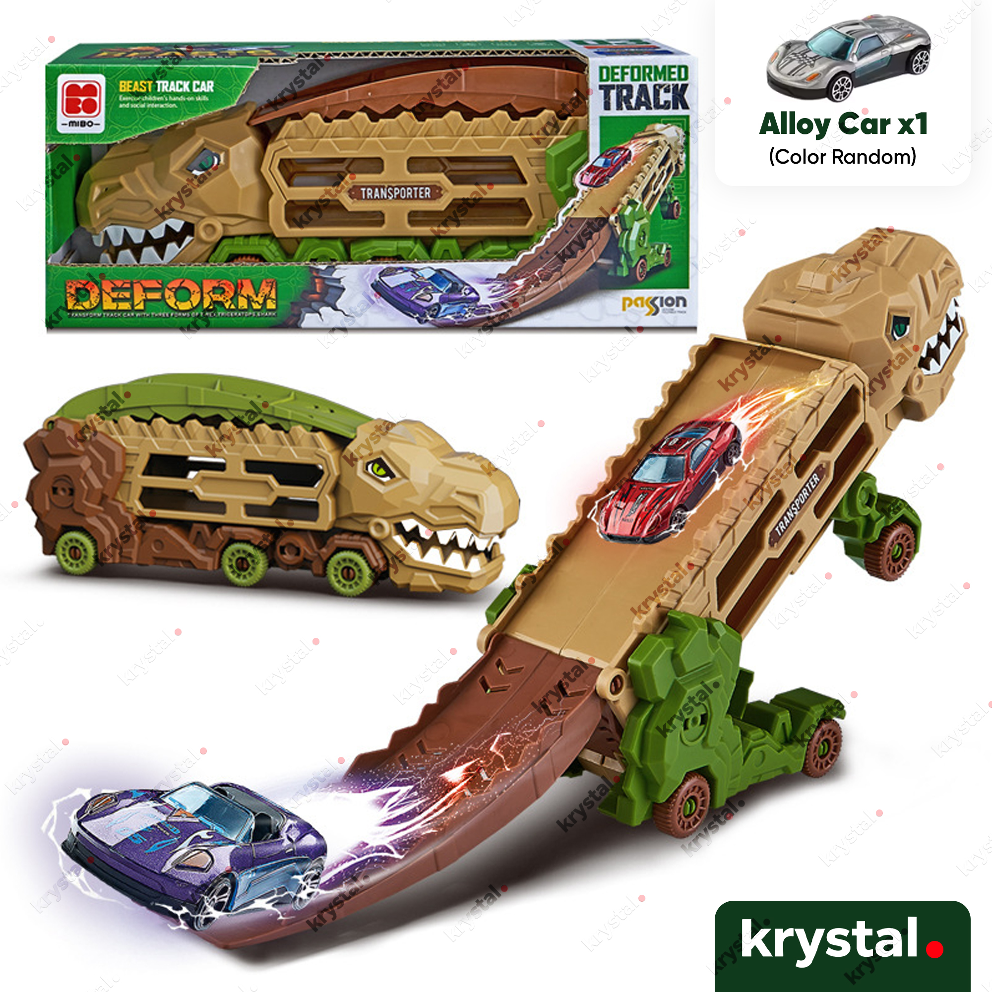 【Krystal】Mini Dinosaur Car Toy – Transforming Truck with Alloy Car for ...