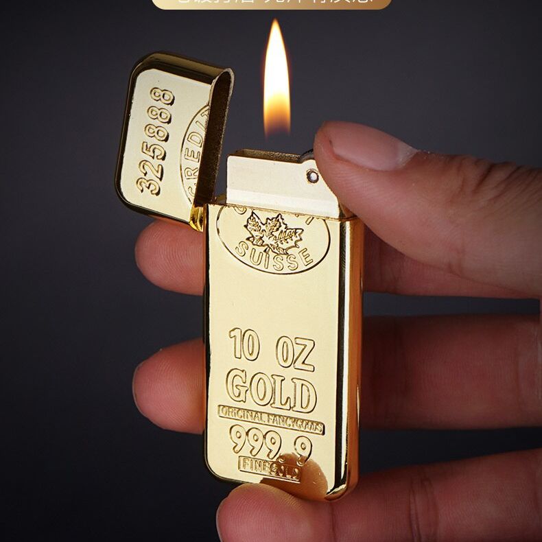 Gold Bar Inflatable Lighter Creative Slim Mini Wheel Open Flame Lighter ...