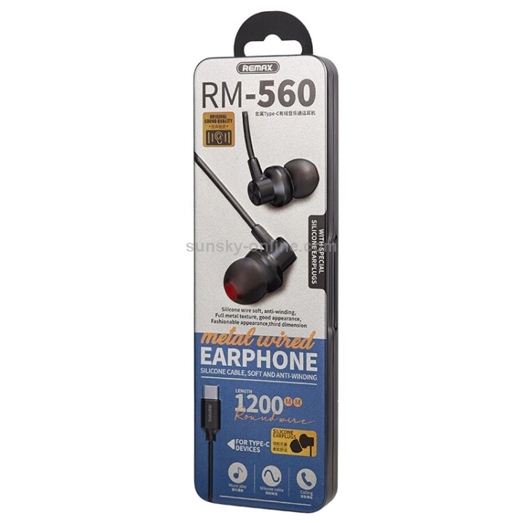Remax Rm-560 Wired Earphone Type-C Interface In-Ear Three-Button Wire ...
