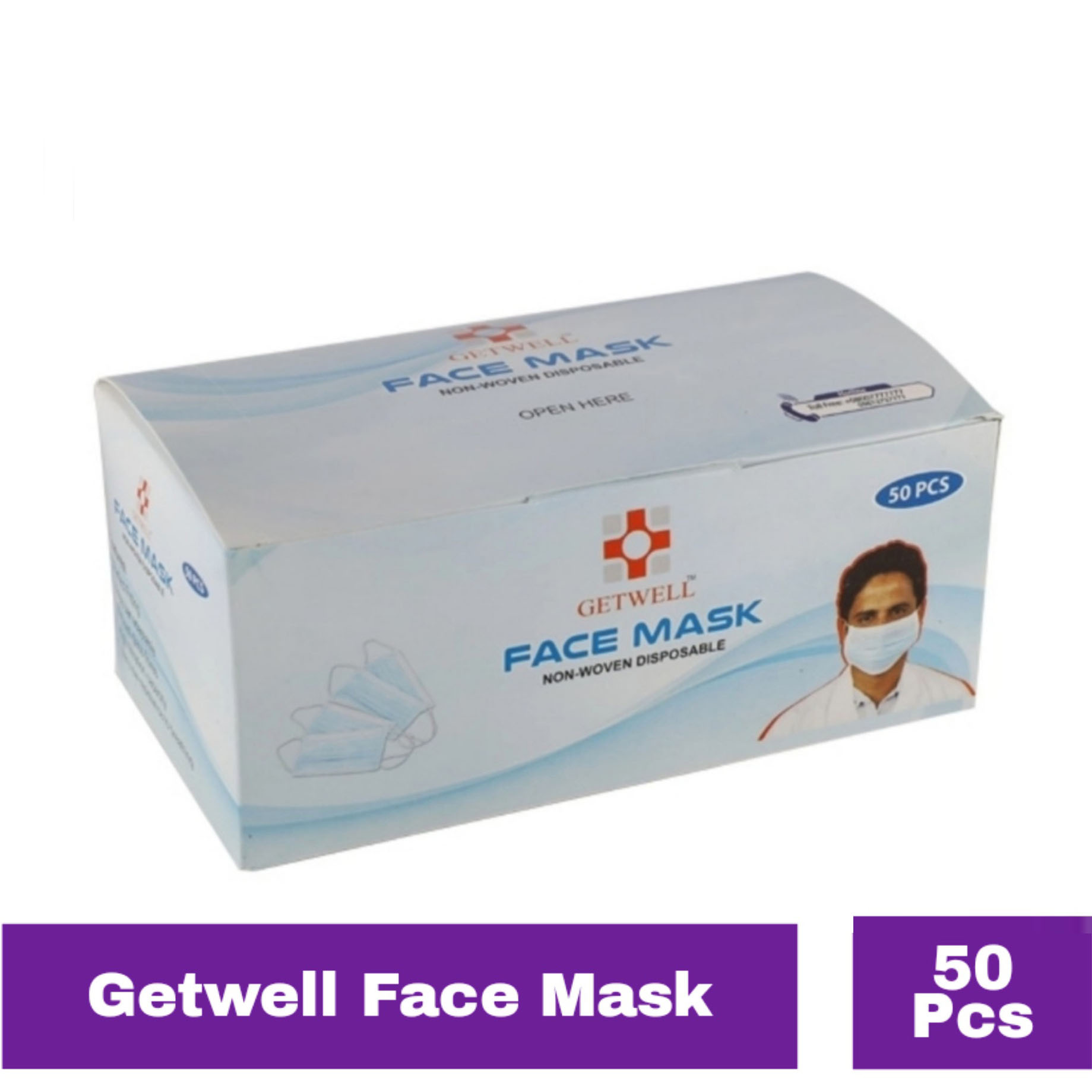 50 Pcs Getwell Surgical Face Mask 3 Ply Including Melt Blown Layer With ...