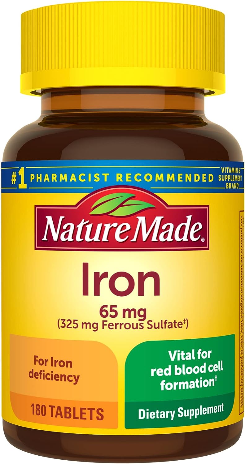 Nature Made Iron 65 mg (325 mg Ferrous Sulfate) Tablets,-180 tablets ...
