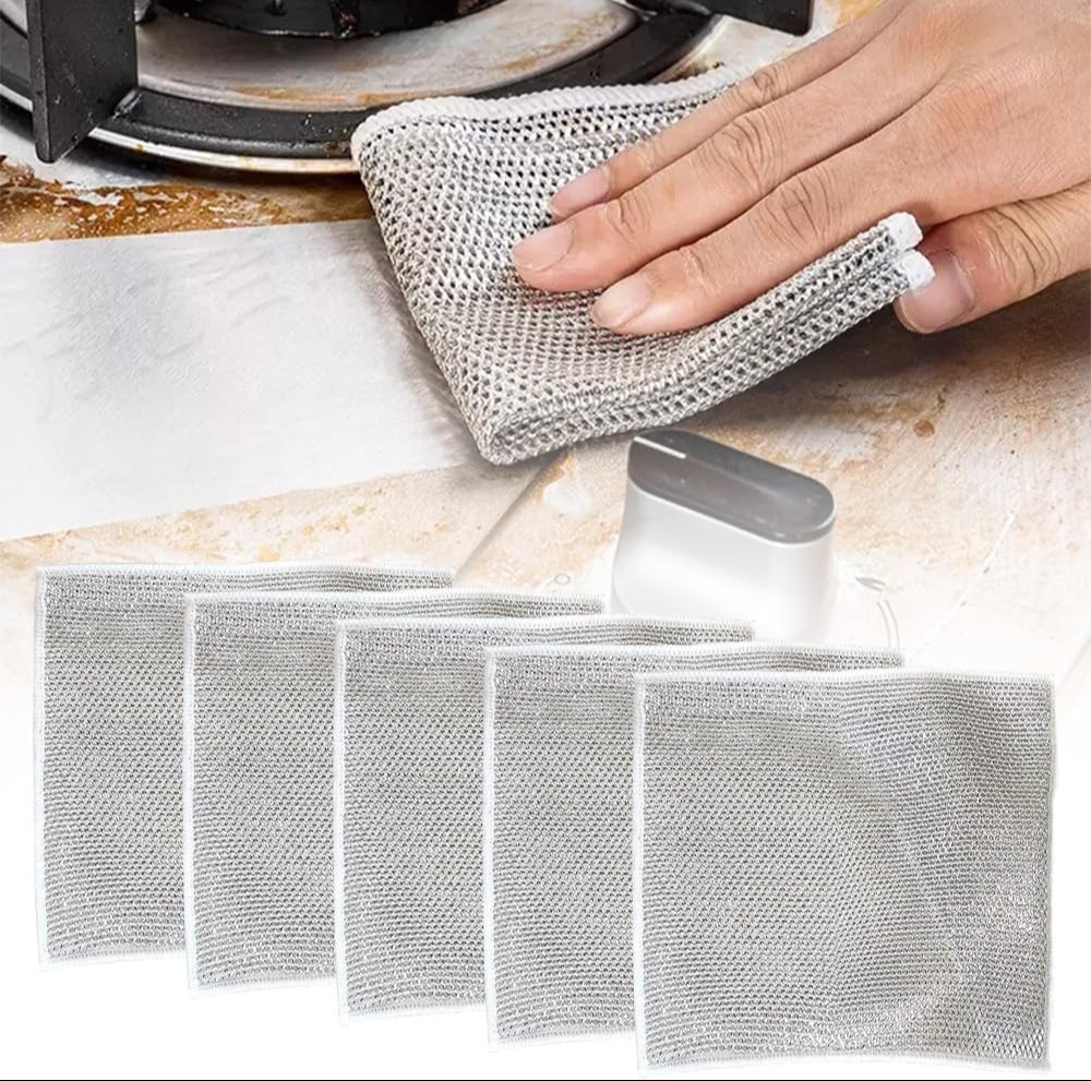 6 pcs Non-Scratch Steel Wire Dishcloth Daily Cleaning Cloth Non Stick ...