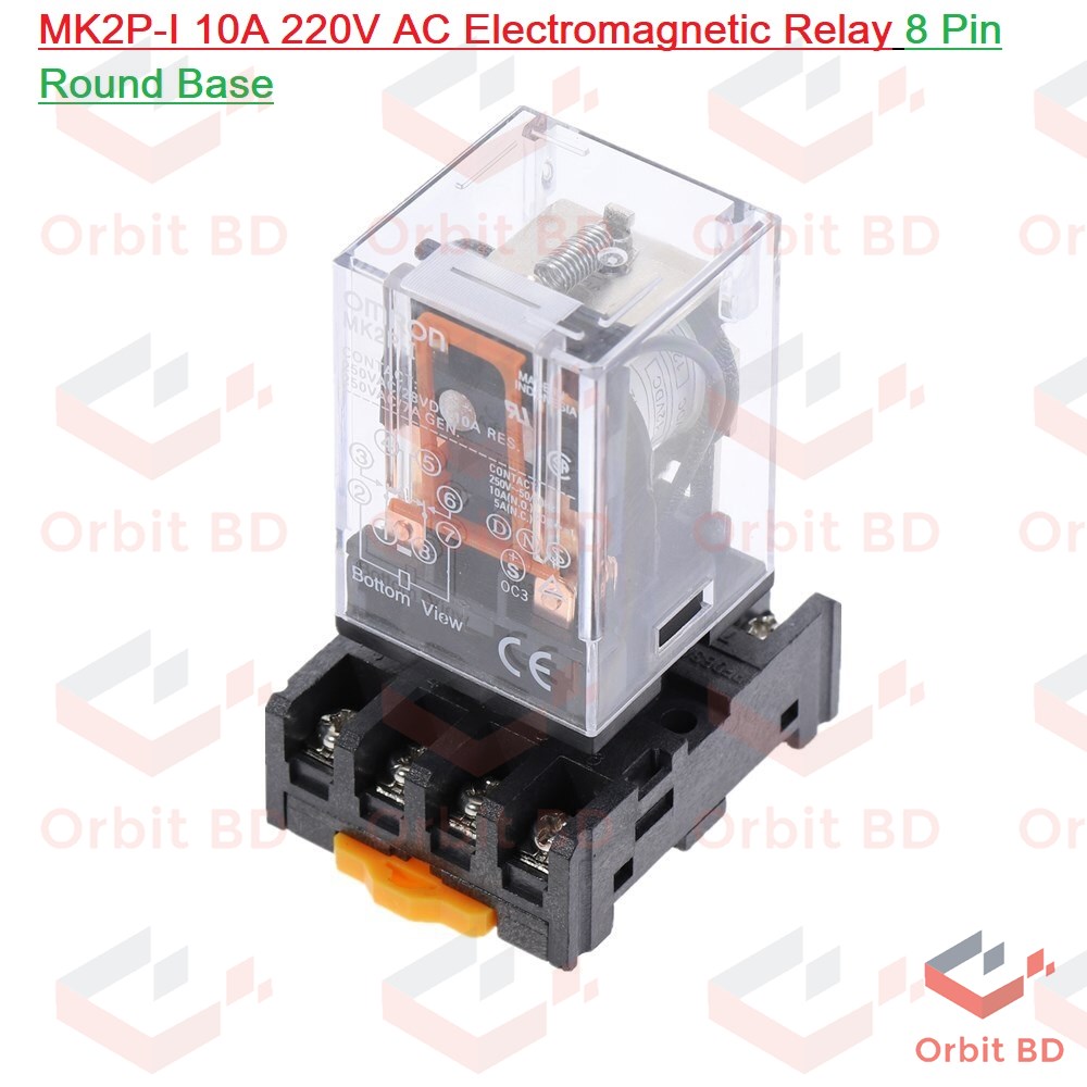MK2P-I 10A 220V AC Electromagnetic Relay With 8 Pin Base Coil Voltage ...