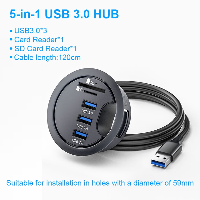 USB HUB Mount In Desk Multi USB 3.0 Ports SD/TF Headphone/Mircophone ...