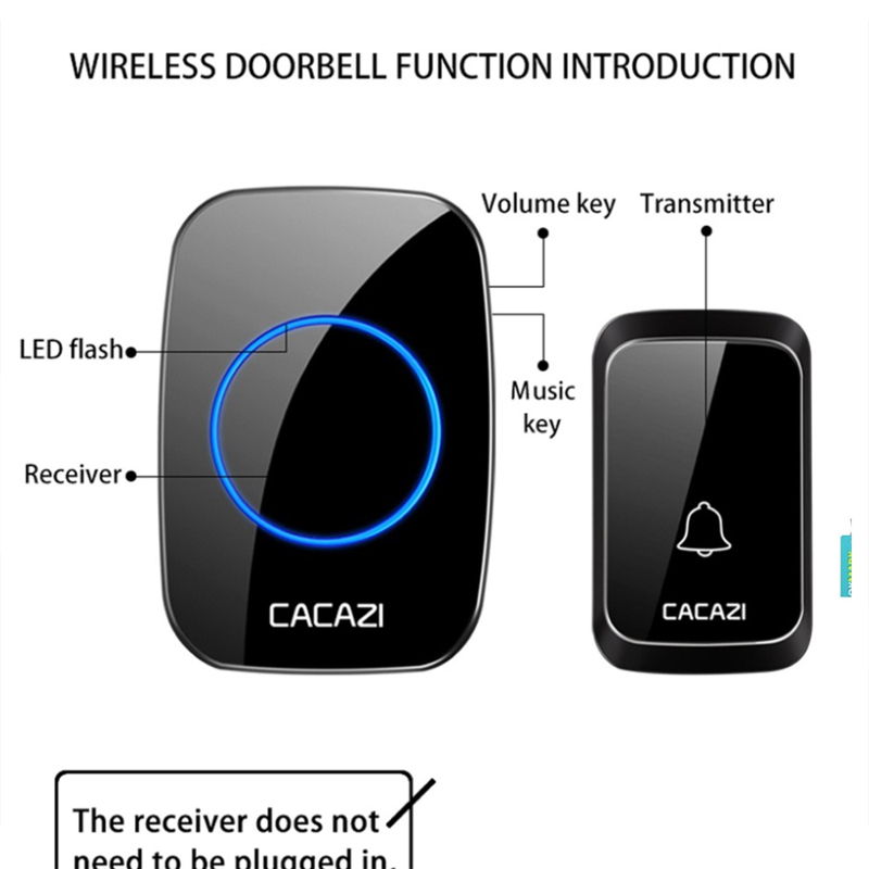 CACAZI A06 Doorbell DC battery-operated Wireless Waterproof Doorbell ...