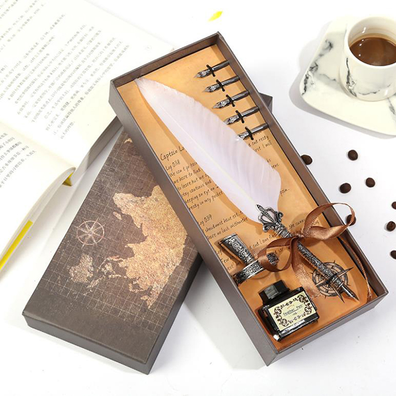 1 Set Retro Writing Pen Vintage Calligraphy Feather Dip Pen Writing Ink ...