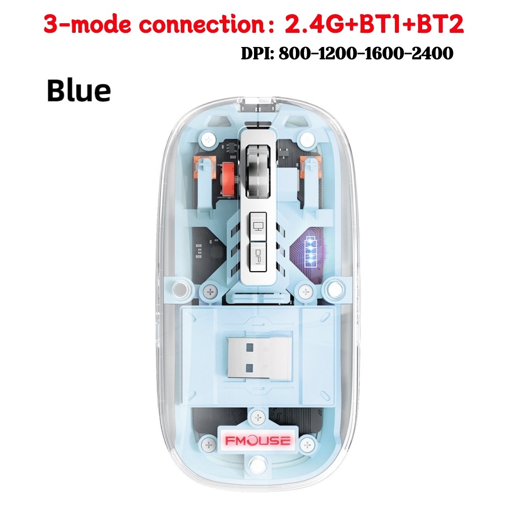 BSHOPBD M133/M233/Wireless Bluetooth Transparent Mouse, Tri-Mode (BT5.1 ...