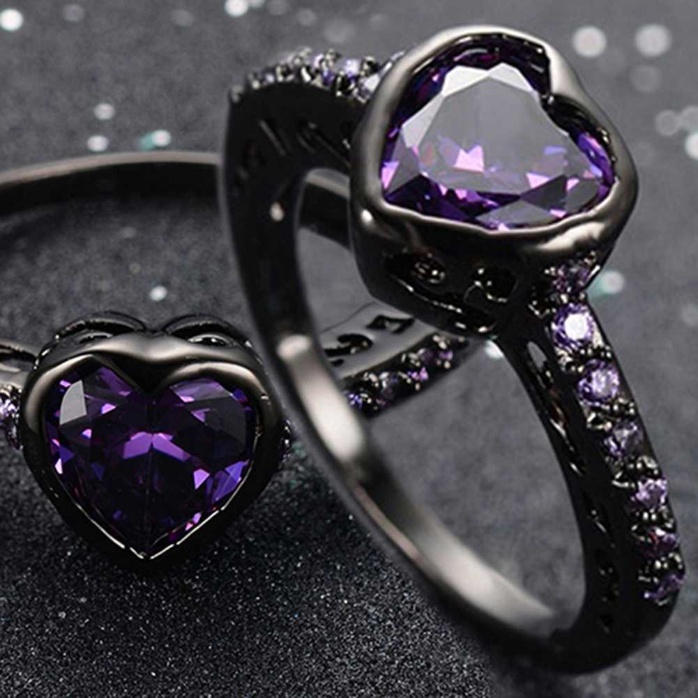 Women's Fashion Shiny Zircon Black Gold Plated Engagement Proposal Ring ...